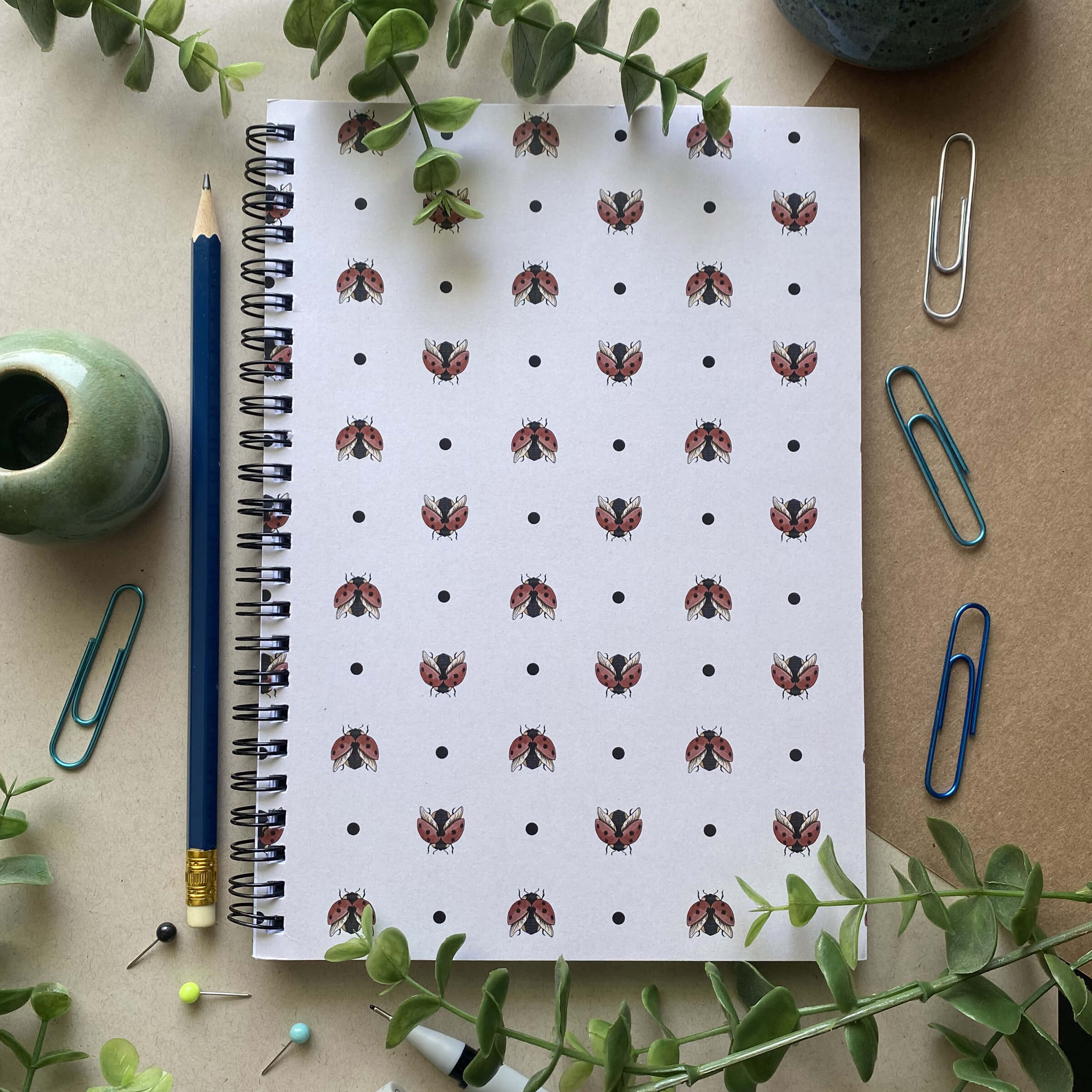 Ladybug Spiral Lined Notebook – Fox Burrow Designs