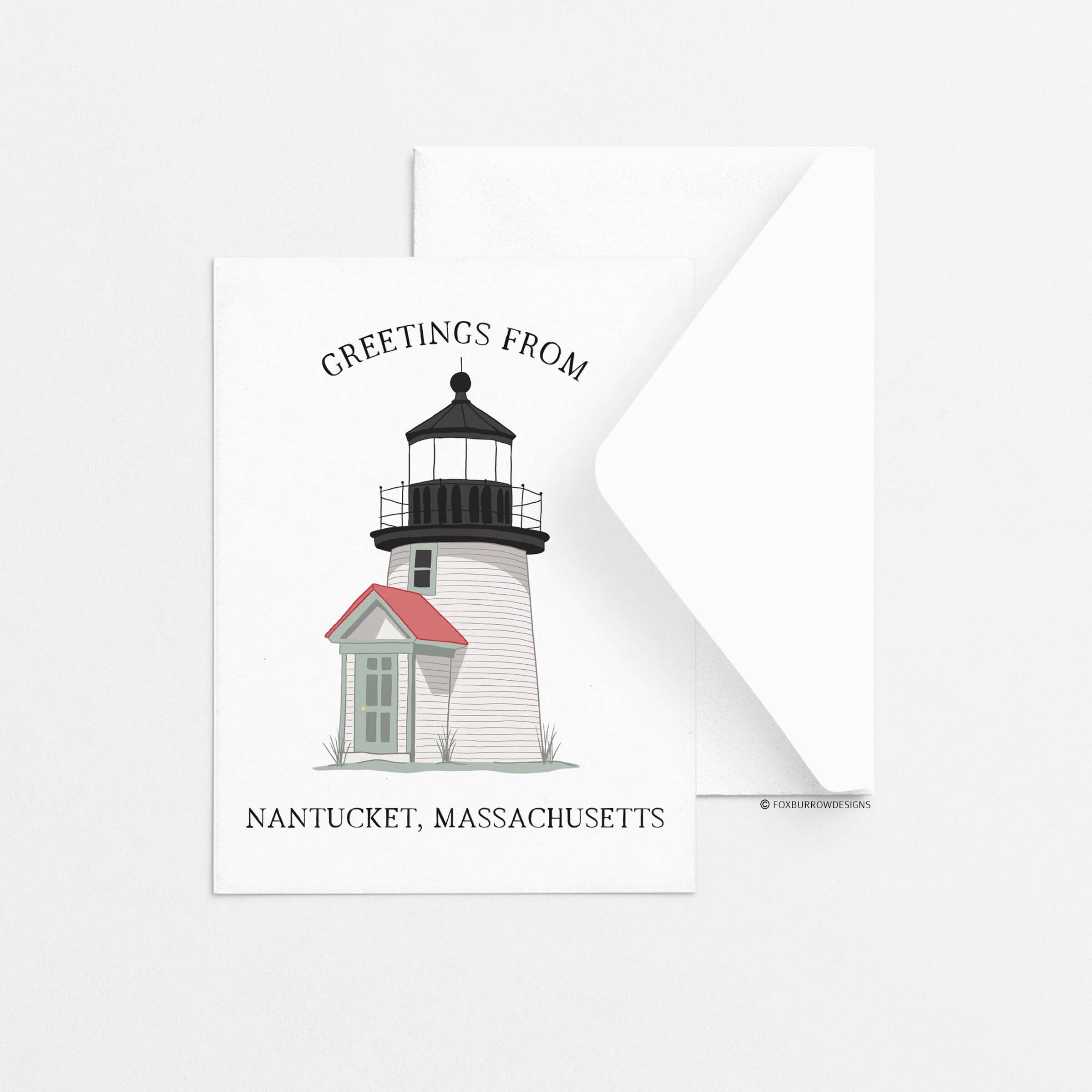 Nantucket Brant Point Lighthouse Greeting Card – Fox Burrow Designs