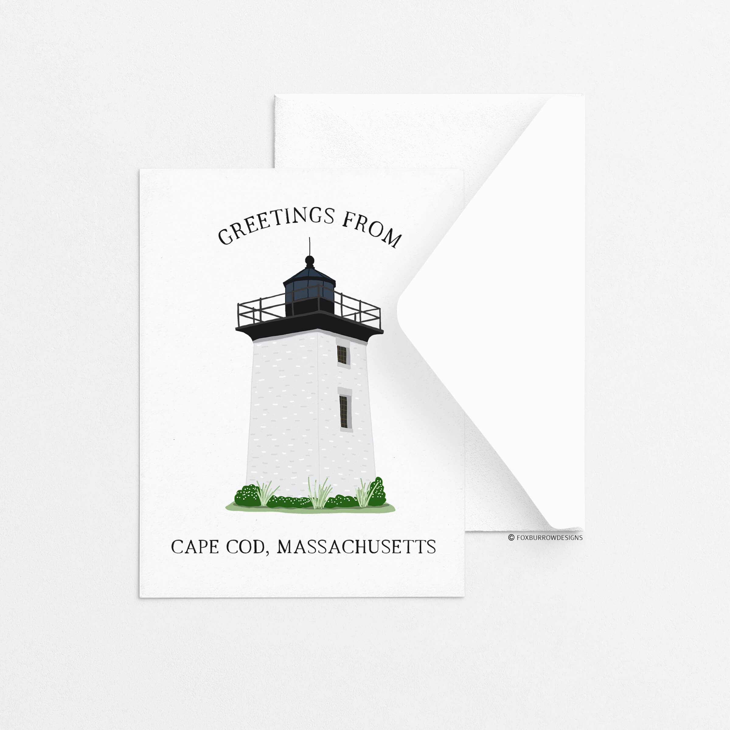 Cape Cod Wood End Lighthouse Greeting Card – Fox Burrow Designs