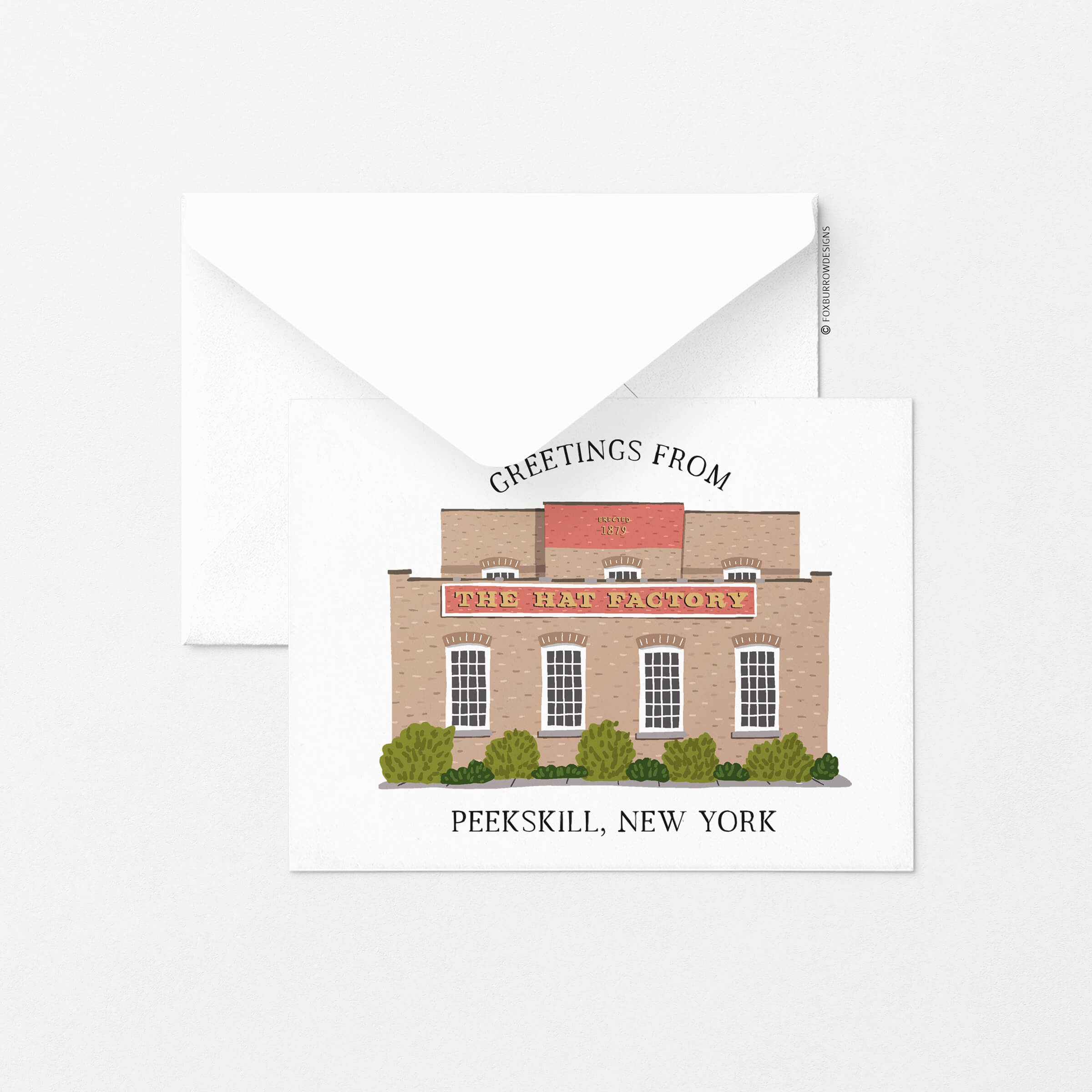 Peekskill Greeting Card - The Hat Factory – Fox Burrow Designs